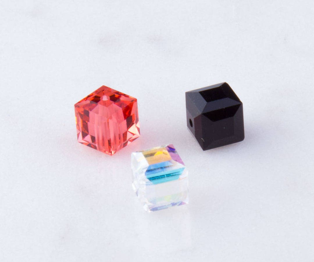 6mm Black Jet, Crystal AB, & Padparadscha Cube Faceted (#5601 ...