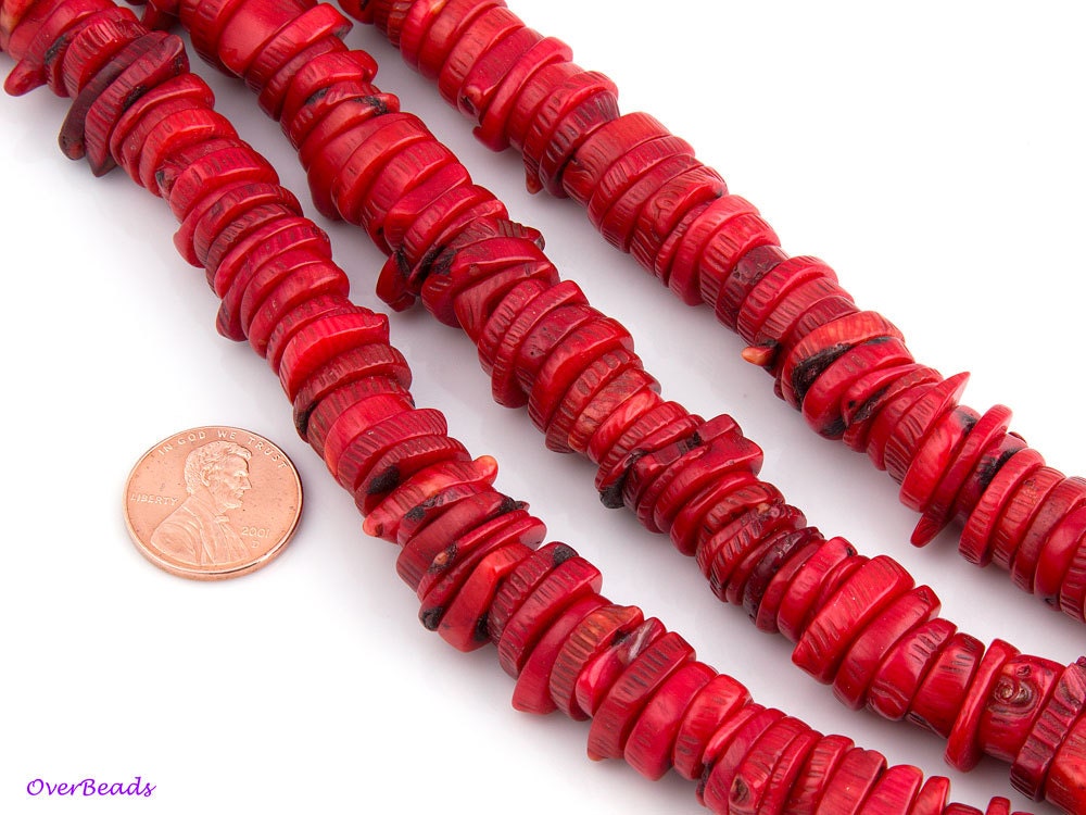 16" Full Strand 8mm-10mm RED SEA BAMBOO Coral Heishi Rondelle Beads ...
