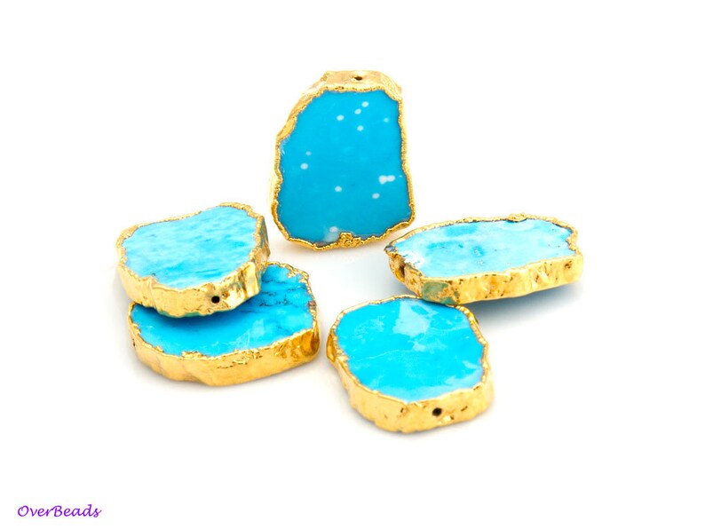10pcs -side Drilled FREEFORM Gemstone Slice, 24k Gold Edge, Pendant ...