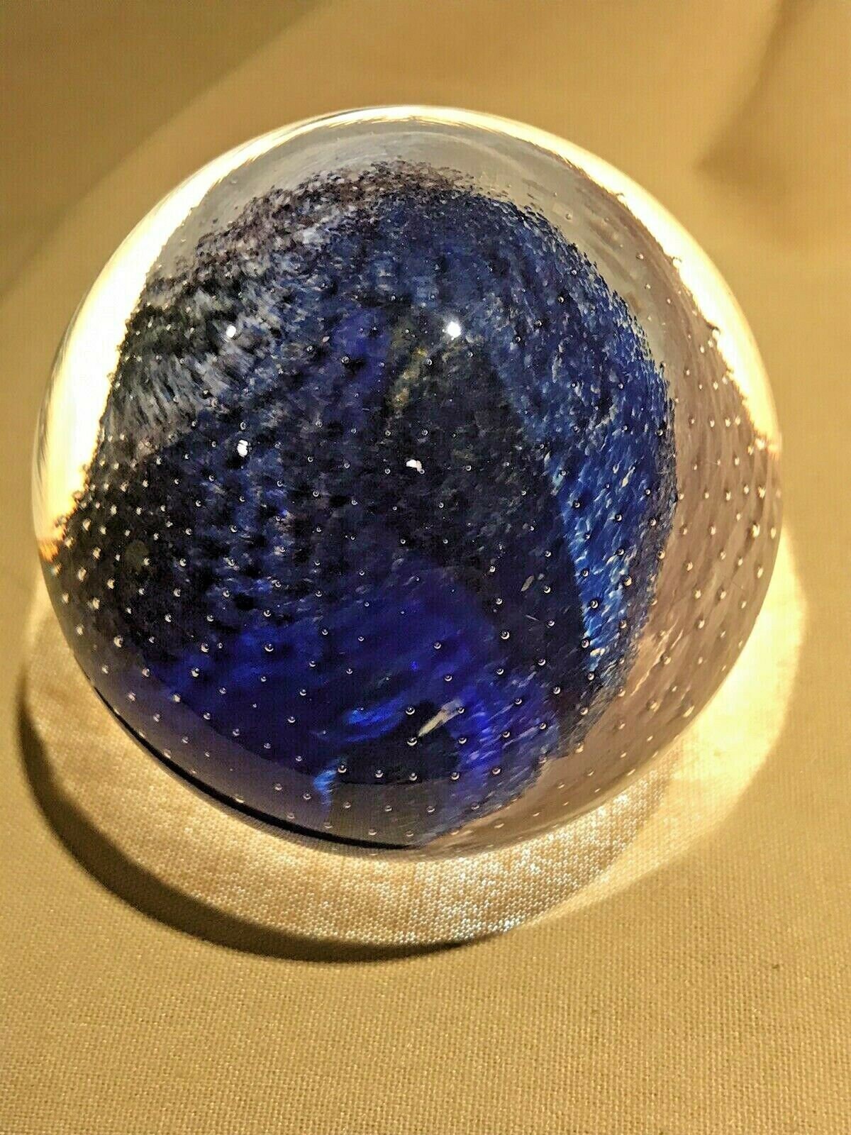 Hand Blown Glass Round Paperweight Controlled Bubbles Blue/ - Etsy