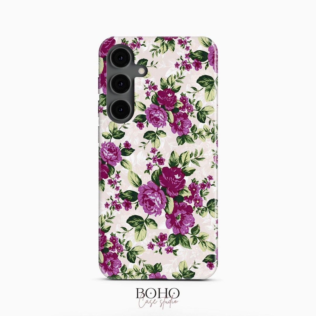 Purple Flowers Phone Case for Samsung Galaxy S25 S24 S23 S22 Plus Ultra ...