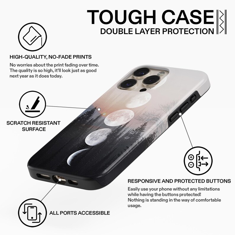 Moon Phases Forest Phone Case for Samsung Galaxy S24 Ultra Plus, iPhone ...