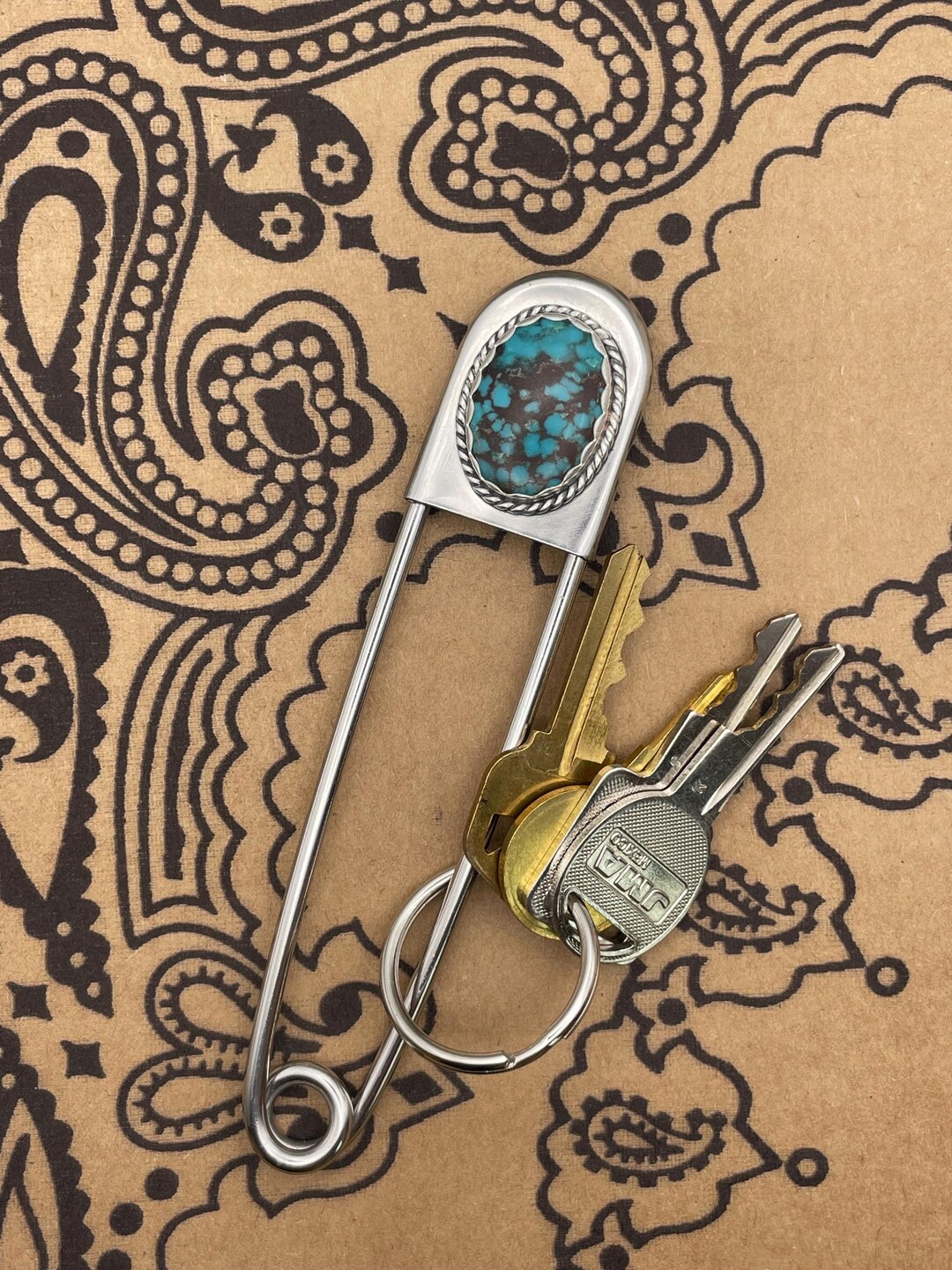 Baxter-jumbo Safety Pin Keychain With Turquoise - Etsy