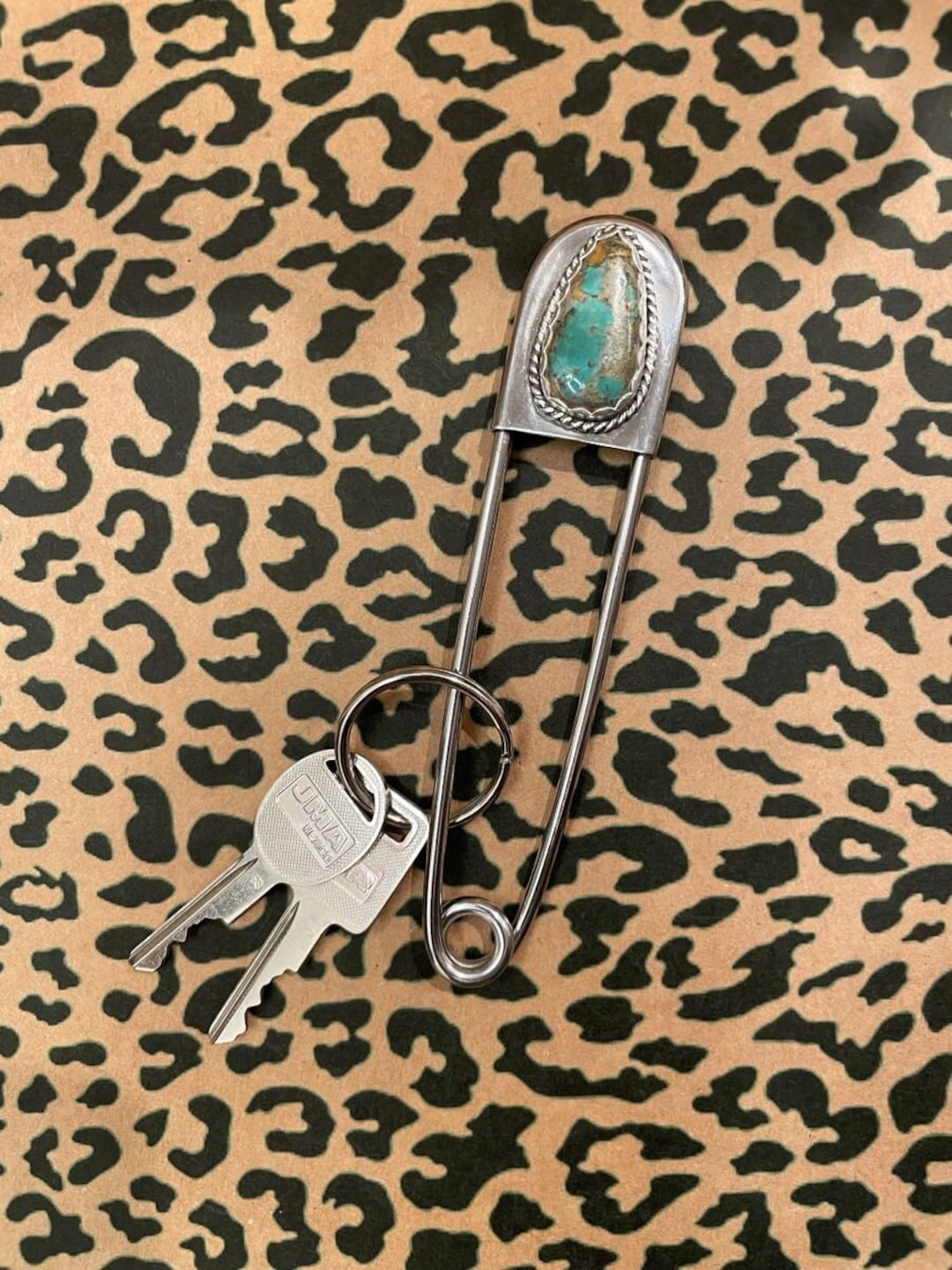 Baxter-jumbo Safety Pin Keychain With Turquoise - Etsy