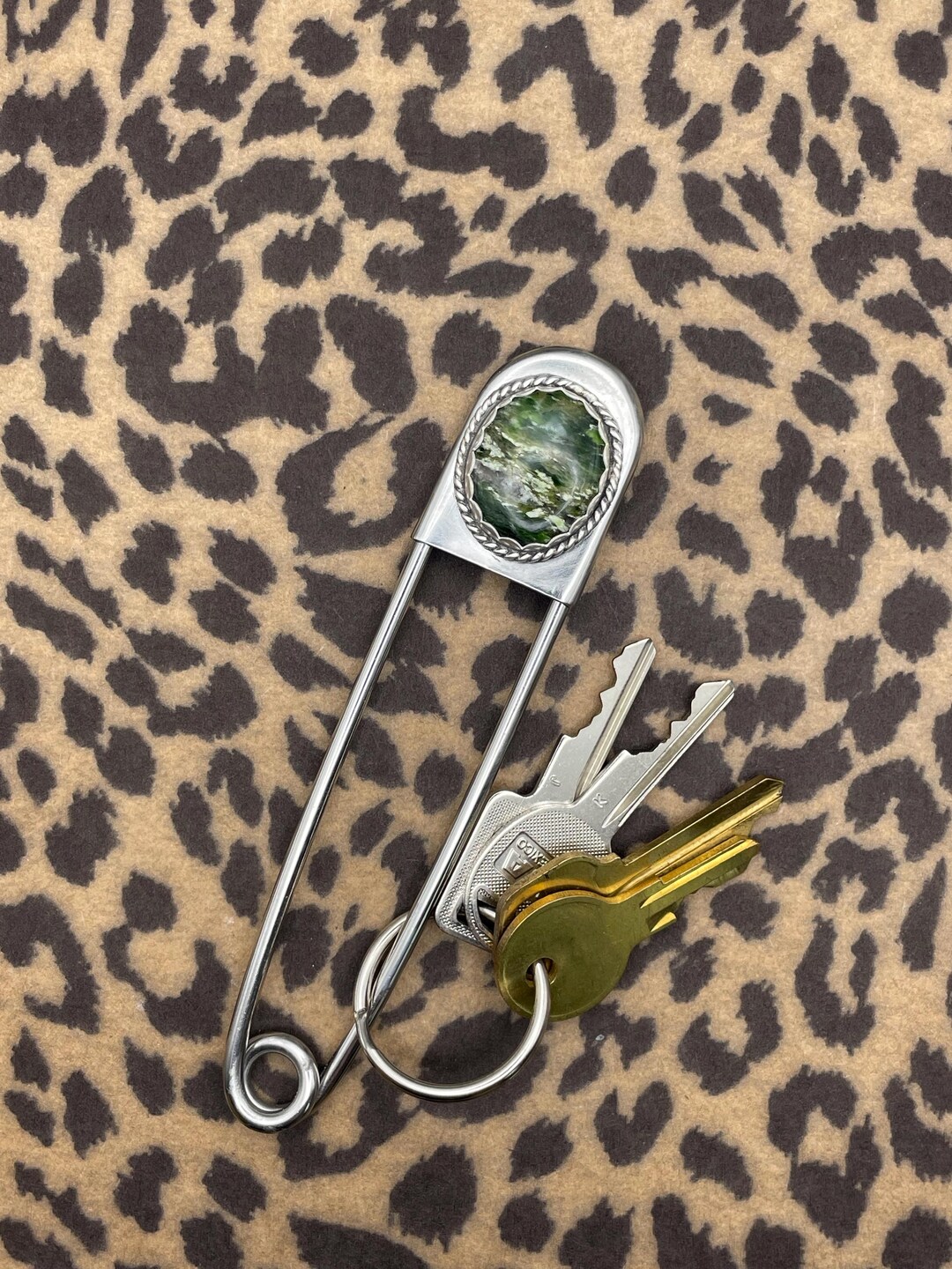 Chase-jumbo Safety Pin Keychain With Chrome Chalcedony - Etsy