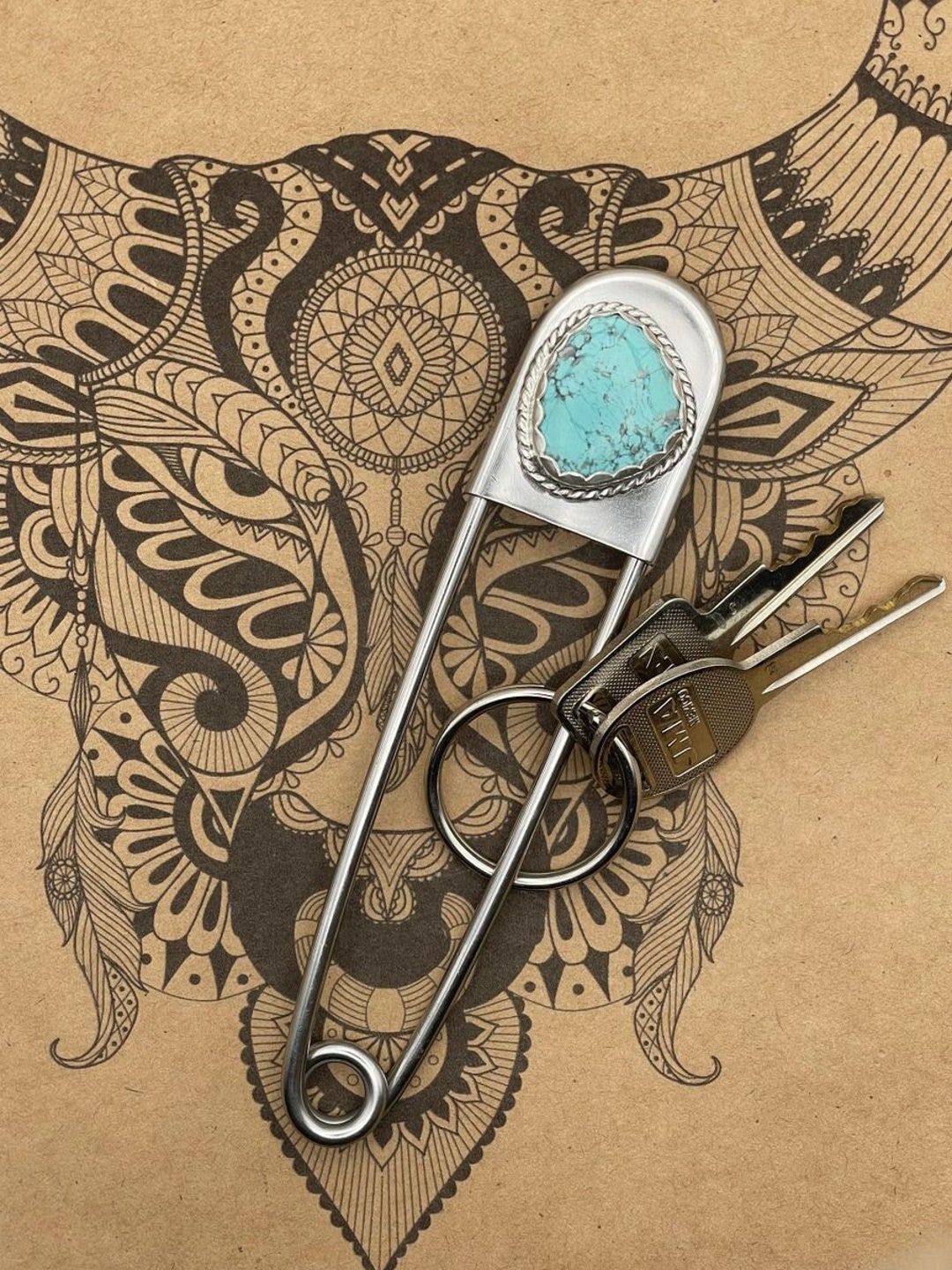 Baila-jumbo Safety Pin Keychain With Turquoise - Etsy
