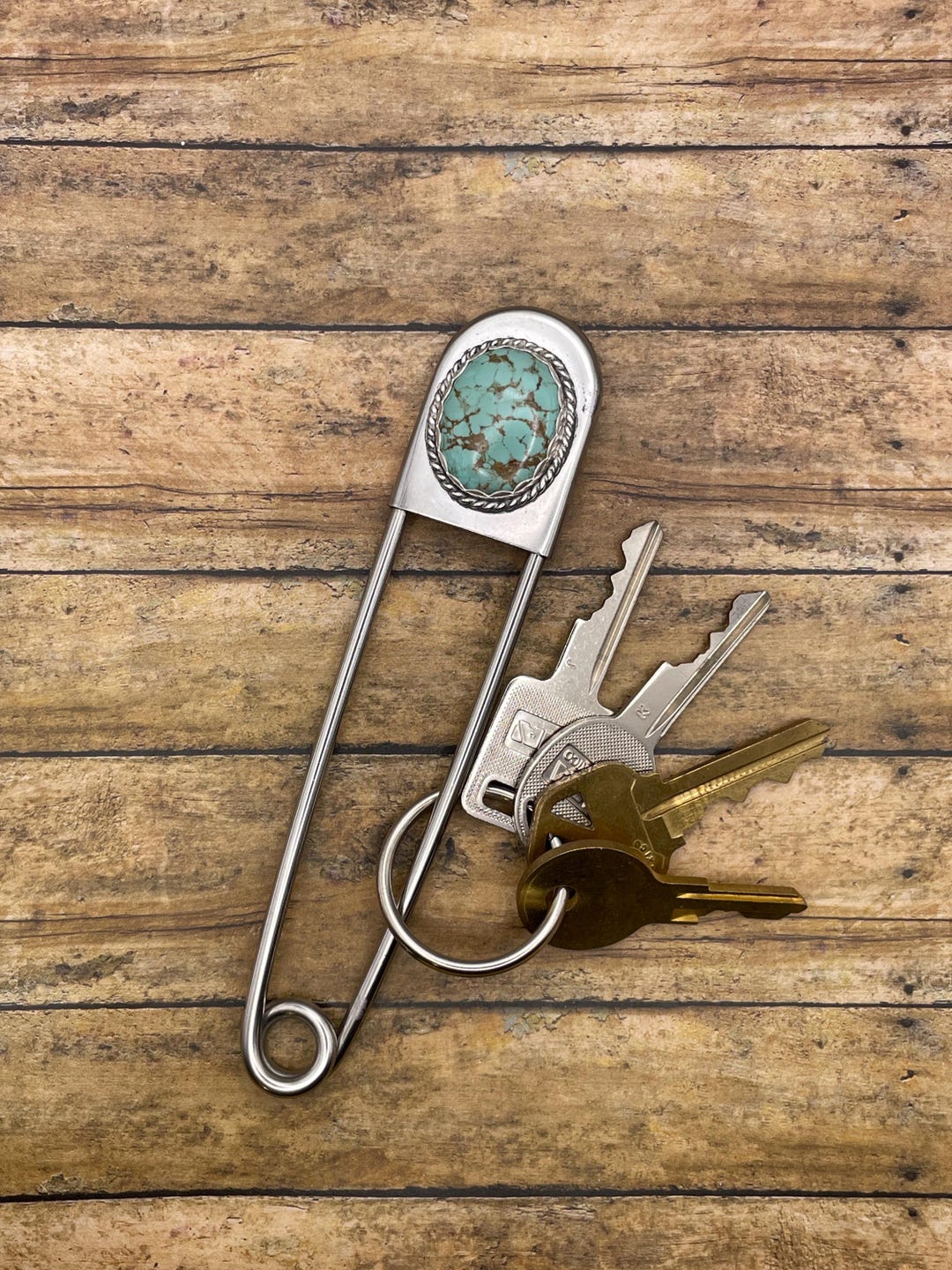 Baja-jumbo Safety Pin Keychain With Turquoise - Etsy