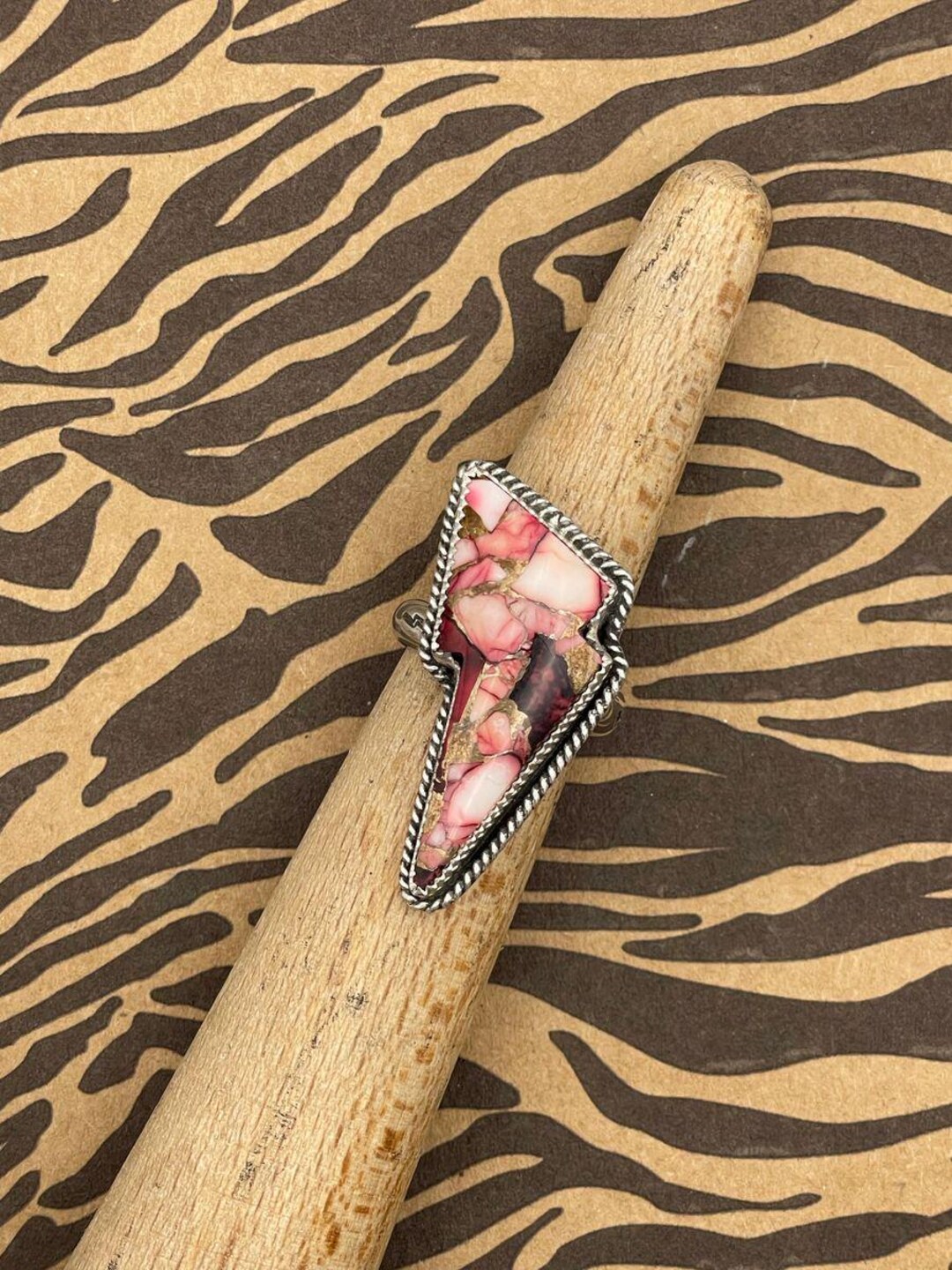 Ella-red Buffalo Dolomite Lightning Bolt Ring - Etsy