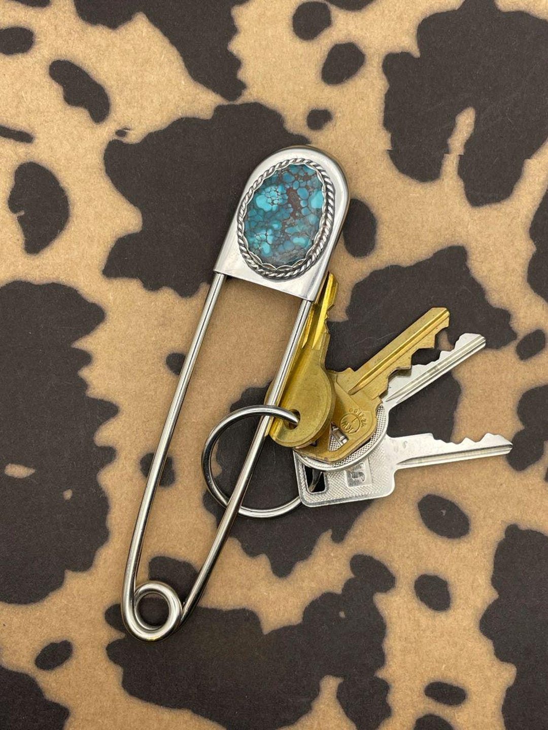 Baja-jumbo Safety Pin Keychain With Turquoise - Etsy