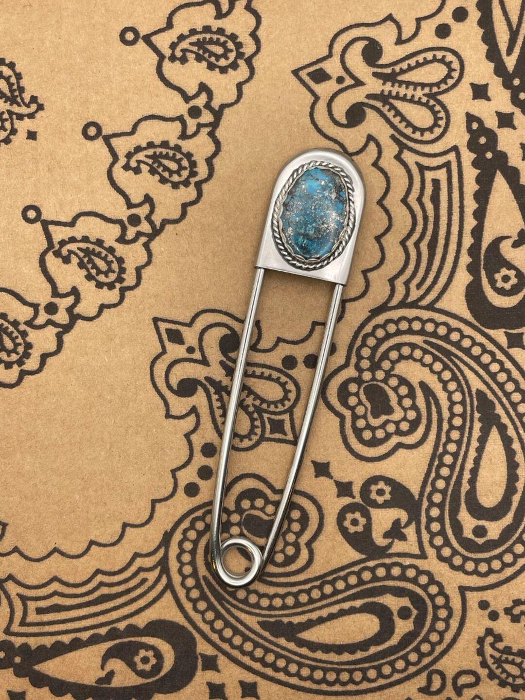 Bryce-jumbo Safety Pin With Turquoise - Etsy