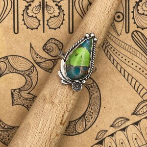 Cher-green Mojave Turquoise With Flower and Fan Ring - Etsy