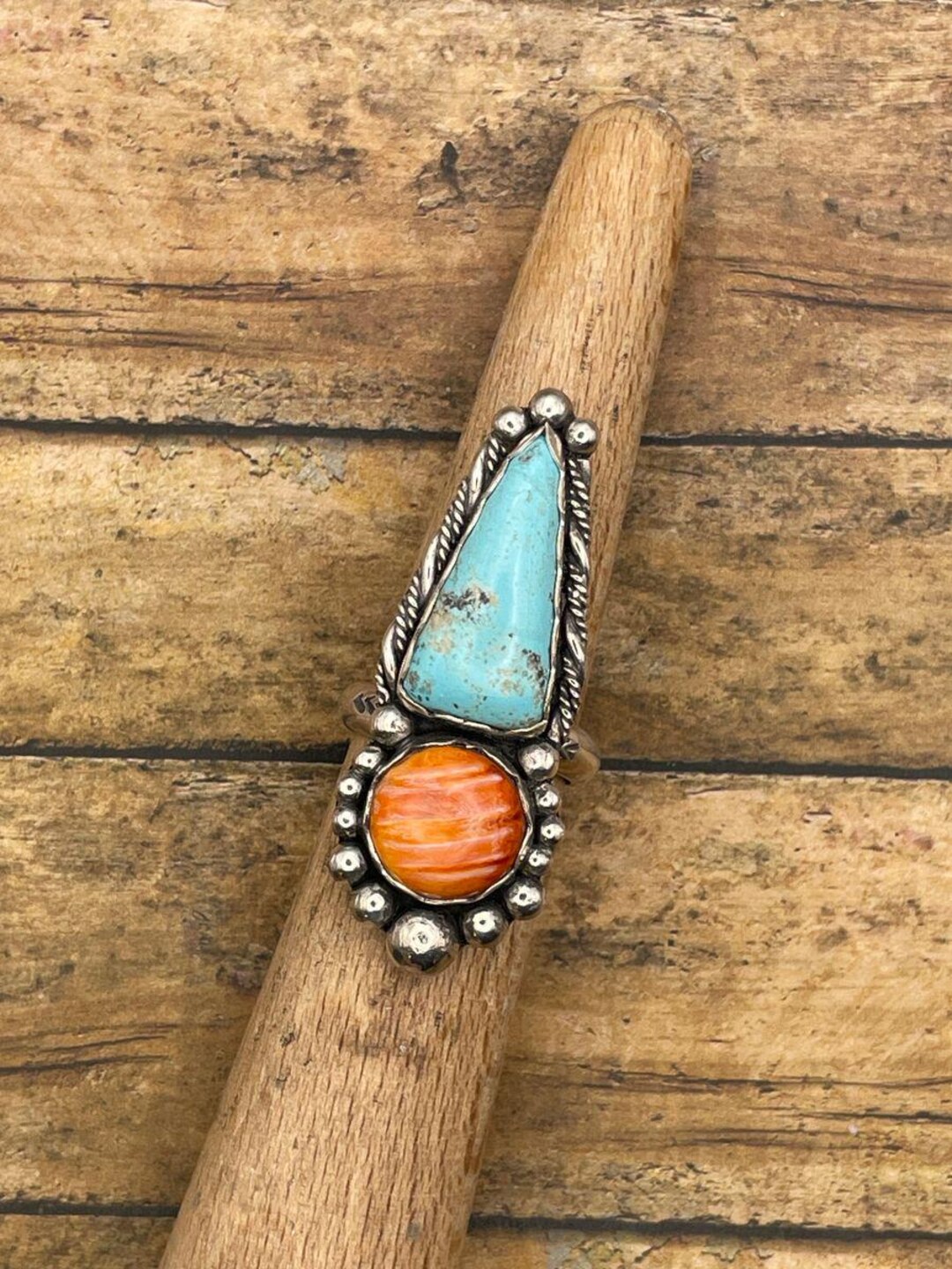 Blossom-turquoise and Spiny Oyster Double Gemstone Ring - Etsy