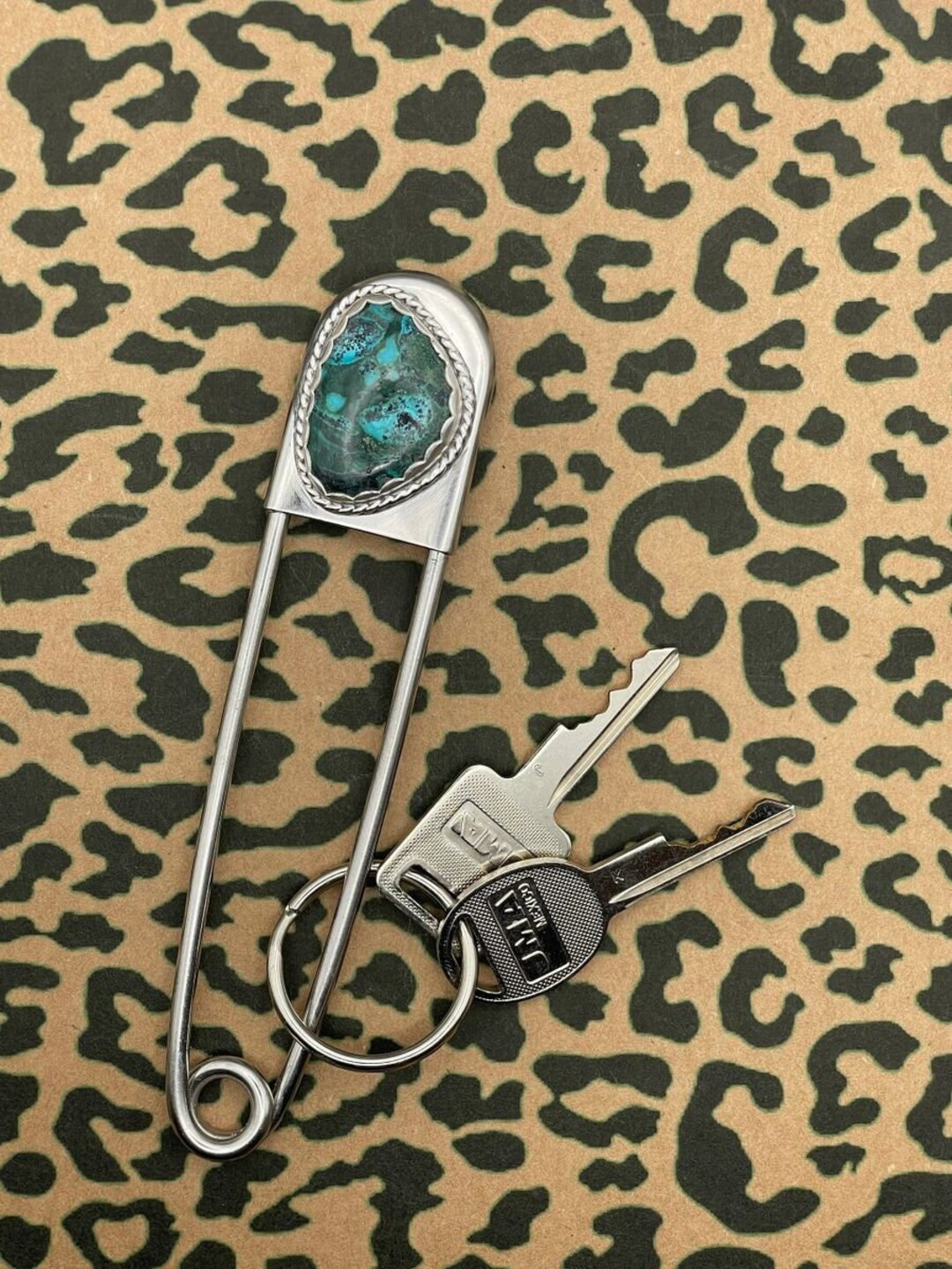 Corey-jumbo Safety Pin Keychain With Malachite Chrysocolla - Etsy