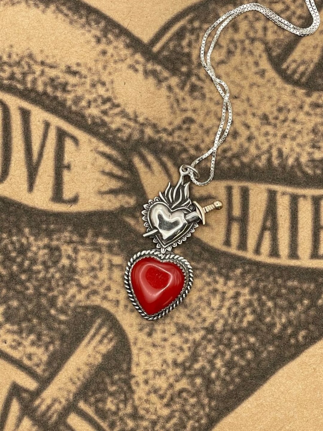 Riva-red Rosarita Sacred Heart With Sword Pendant - Etsy