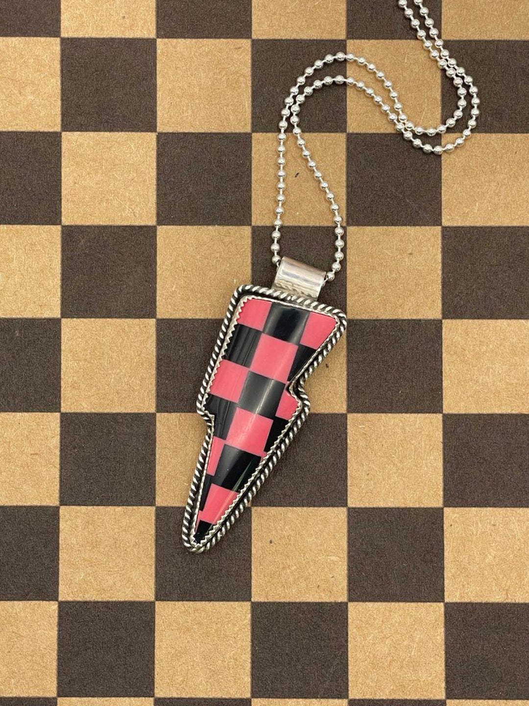 Trinity-checkered Trustone Lightning Bolt Pendant - Etsy
