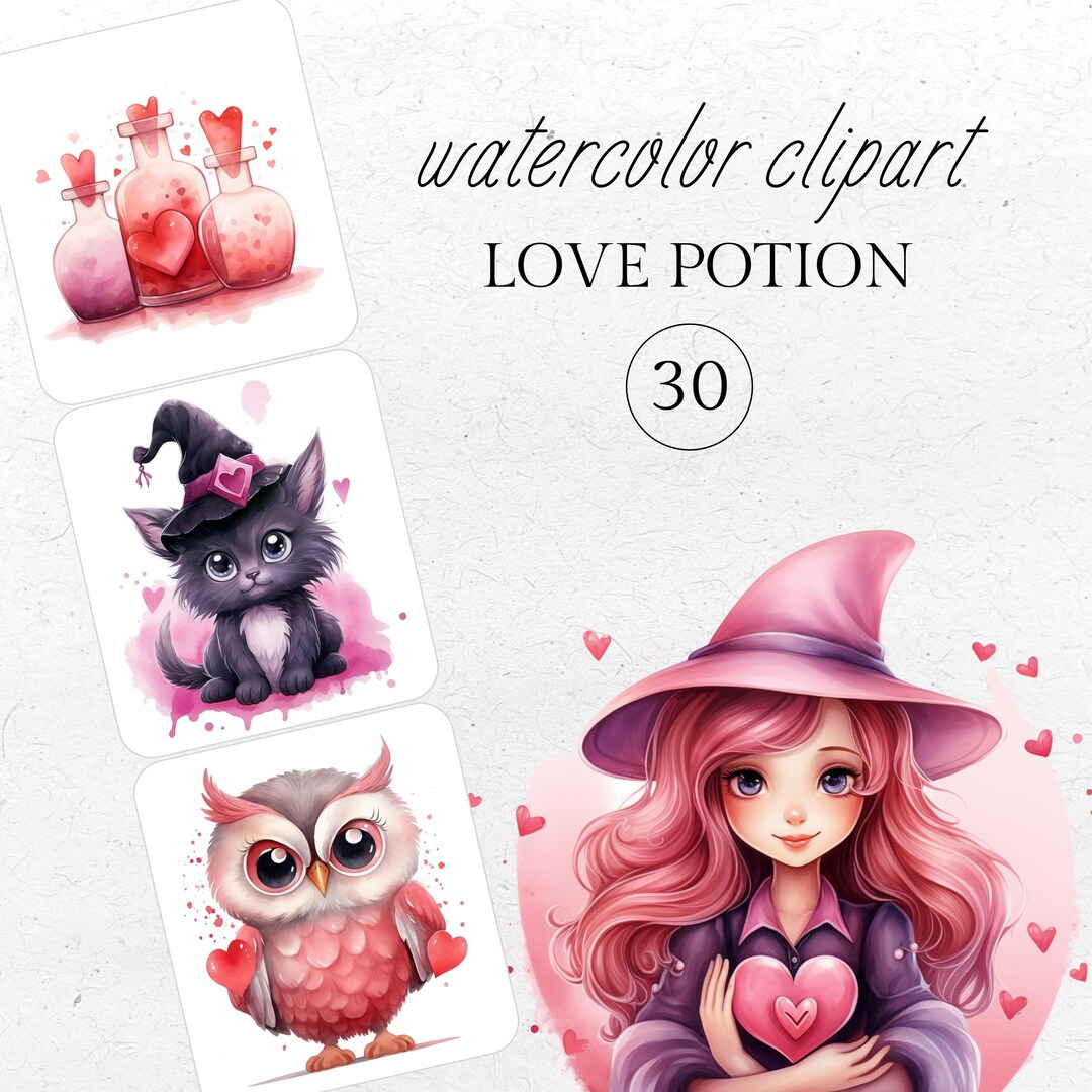 Watercolor Love Witch Clipart: Valentine's Day PNG (digital Download ...