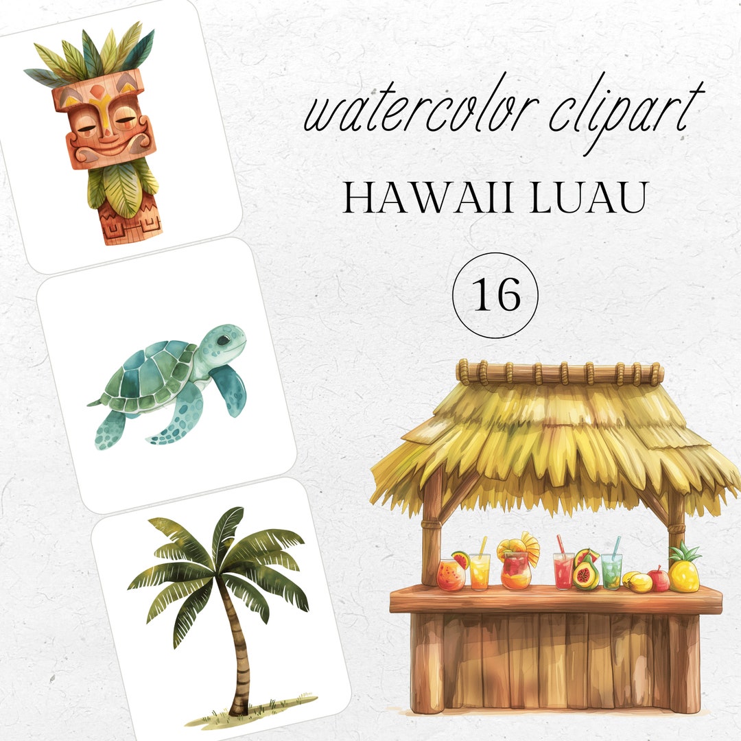 Summer Tropical Luau Clipart Set - Hawaiian PNG: Tiki, Flamingo ...