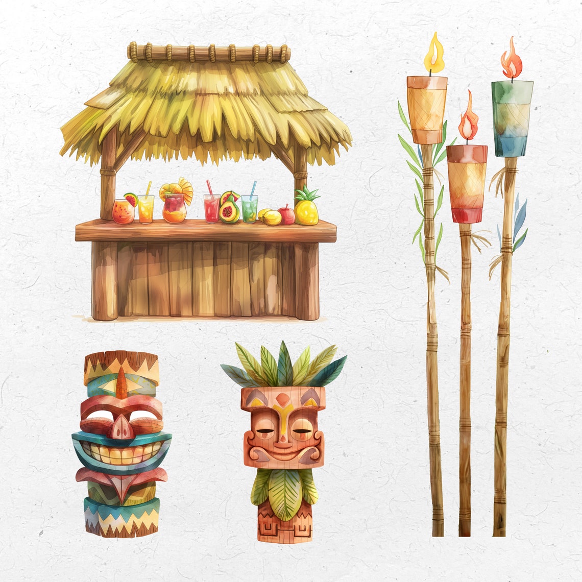 Luau Clipart, Tropical Luau Clipart, Hawaiian Luau Clipart, Tiki ...
