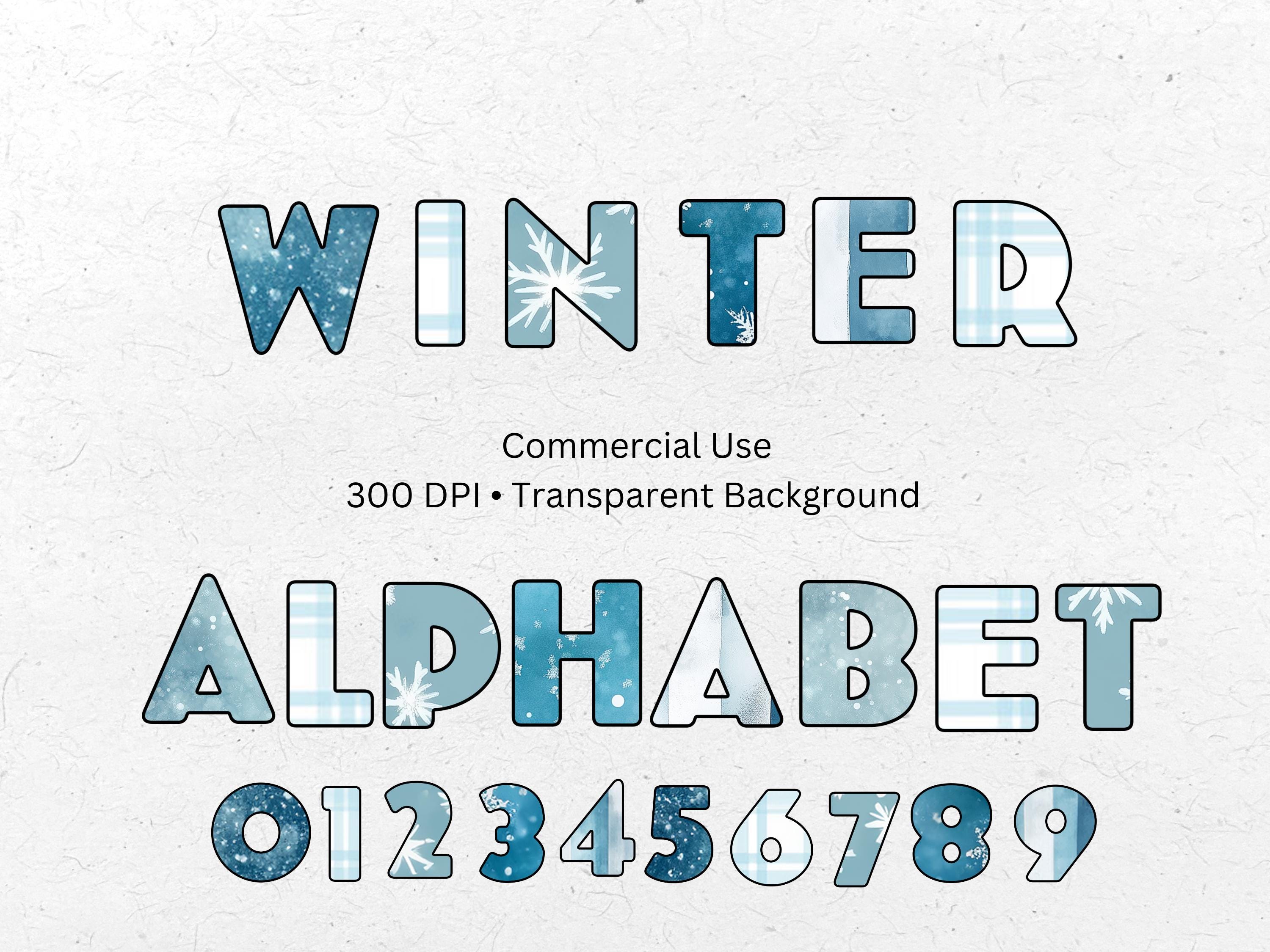 Snowflake Alphabet and Numbers PNG Bundle: Icy Blue Plaid Letters ...