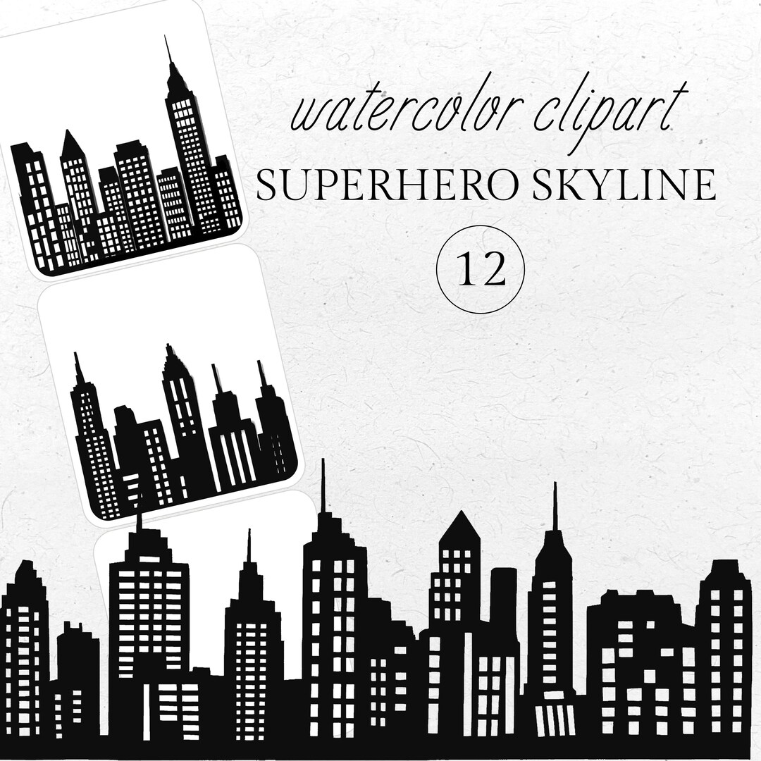 Superhero City Skyline Clipart: Buildings PNG, SVG (digital Download ...