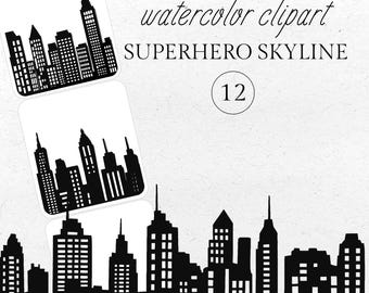 Superhero Cityscape Clipart: Skyline Buildings SVG, PNG, EPS (digital ...