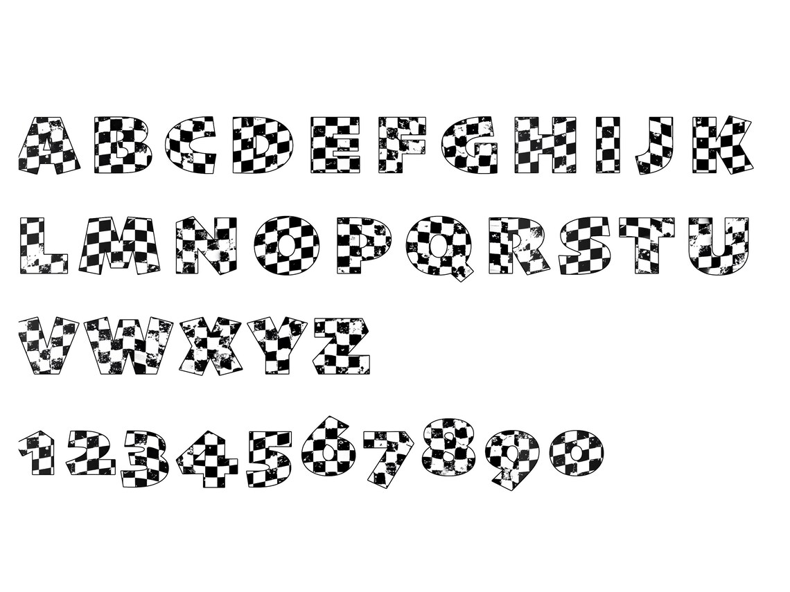 Checkered Alphabet and Numbers Svg Bundle, Checkered Letters, Racing ...