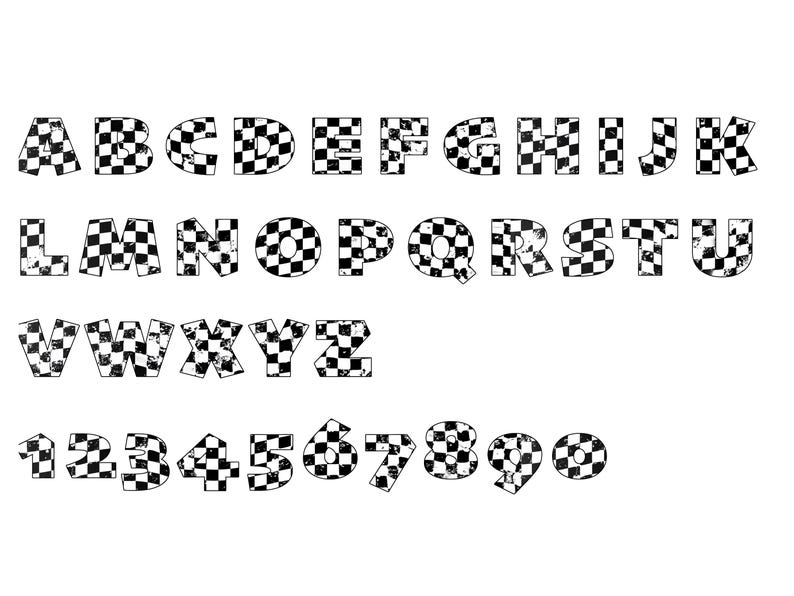 Checkered Alphabet and Numbers Svg Bundle, Checkered Letters, Racing ...