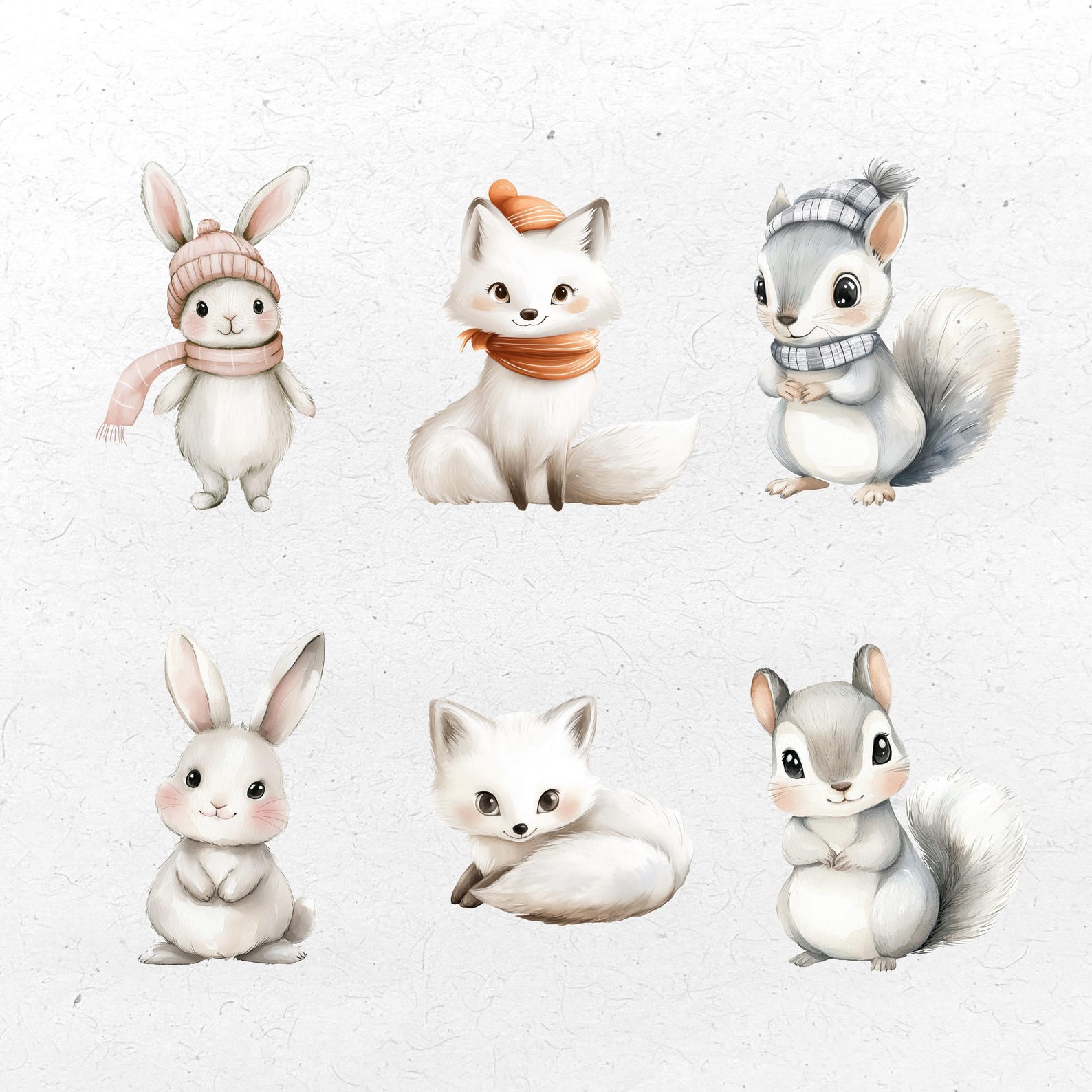 Winter Woodland Animals Watercolor Clipart: Snow Scene (digital ...