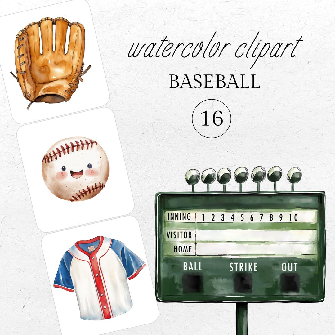 Watercolor Baseball Clipart Set: Sports, Baby Shower (PNG Digital ...