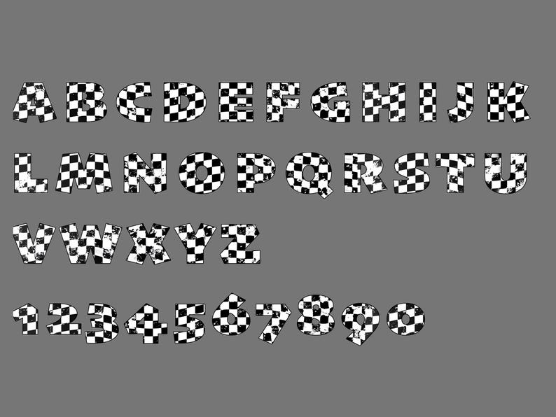 Checkered Alphabet and Numbers Svg Bundle, Checkered Letters, Racing ...