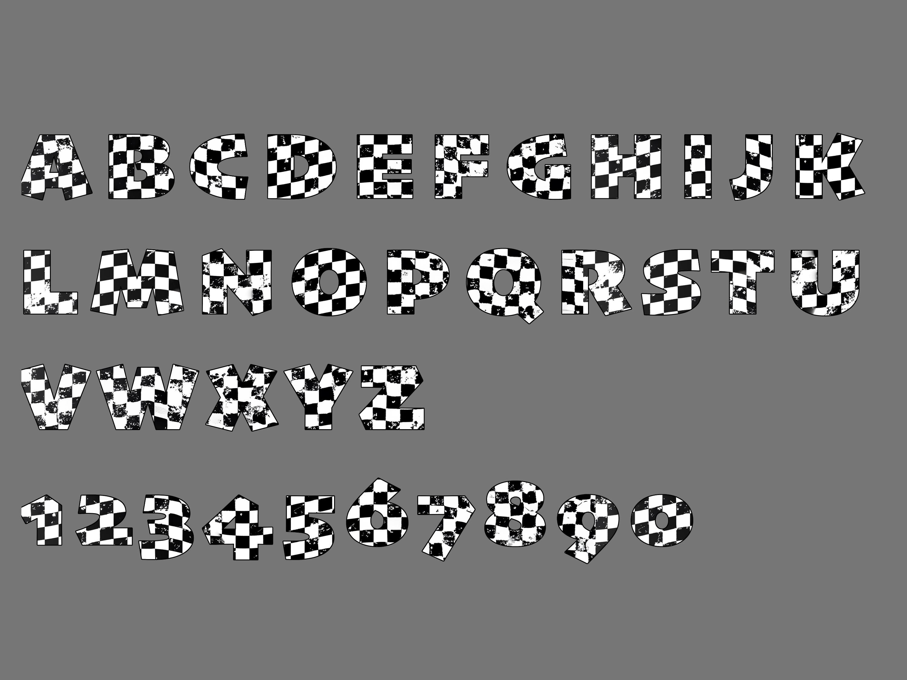 Checkered Alphabet and Numbers Svg Bundle, Checkered Letters, Racing ...