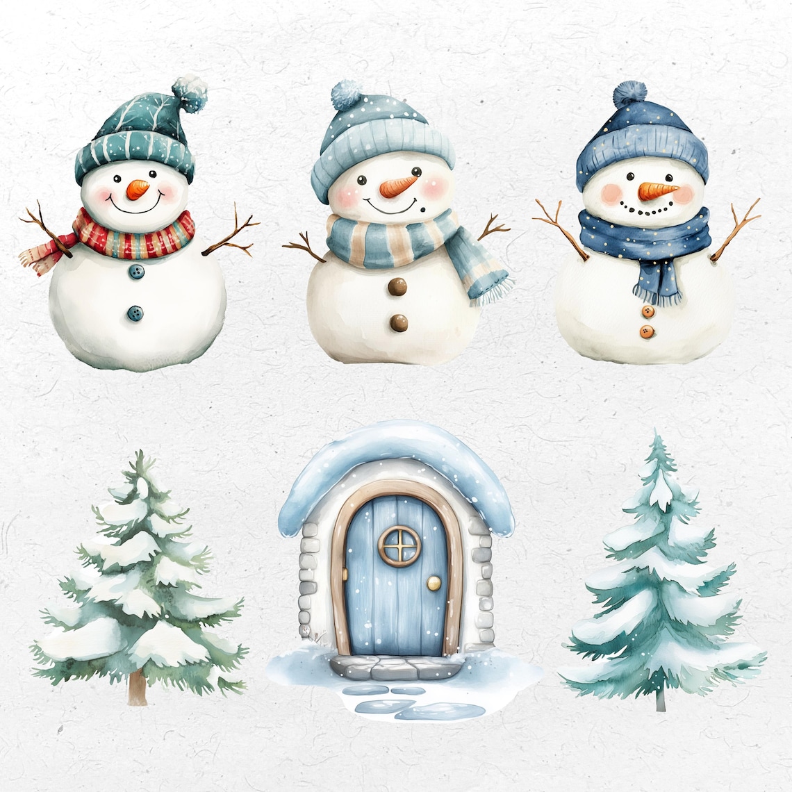 Winter Woodland Animals Watercolor Clipart: Snow Scene (digital ...