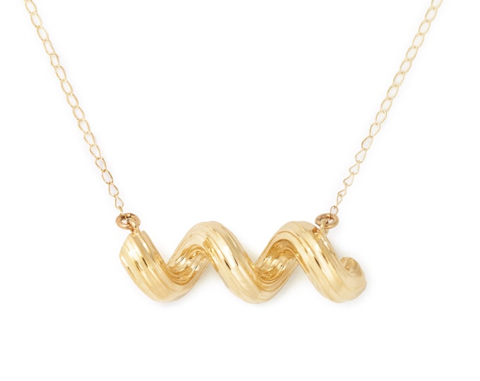 Cellentani Pasta Necklace, Yellow Gold Plated Foodie Jewelry - Etsy