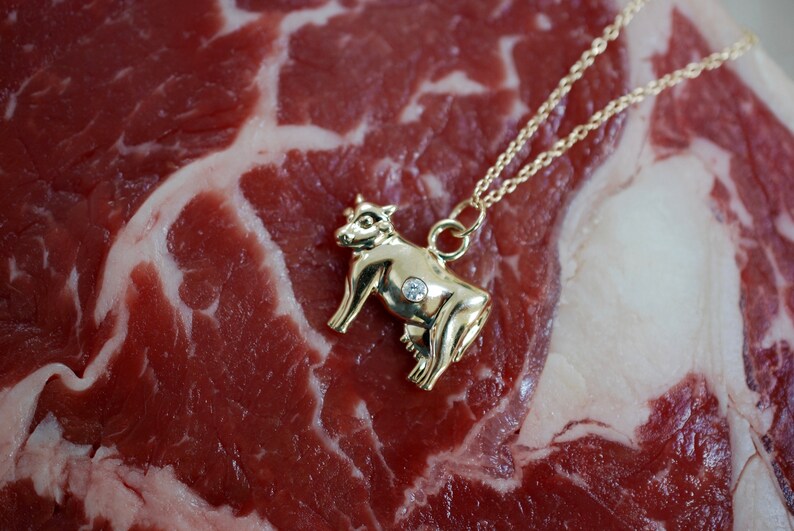 Cow Necklace 14K Gold Diamond by Delicacies Jewelry every | Etsy