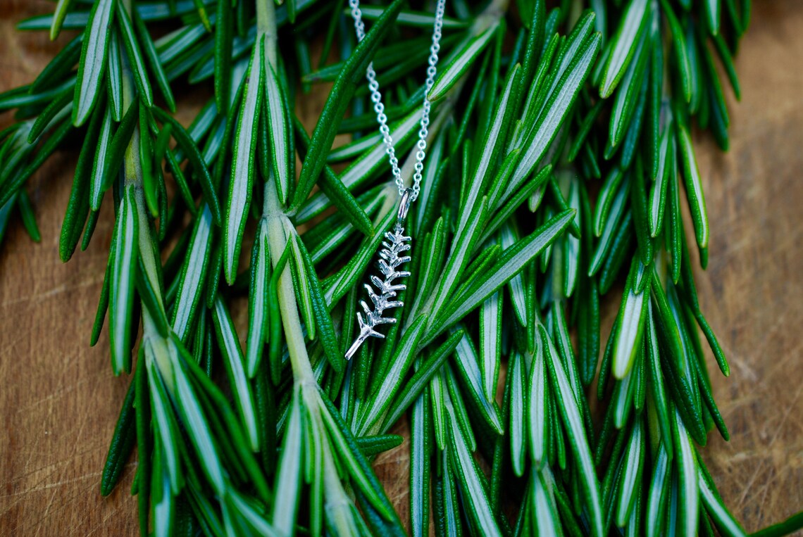 Sterling Silver Rosemary Pendant Necklace – Foodie Jewelry Gift - Etsy