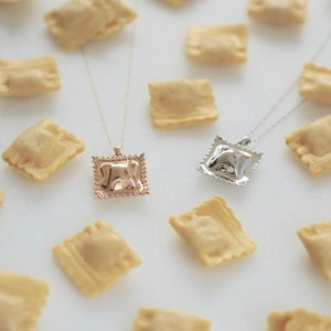 Gold Plated Ravioli Necklace, Gold Plated Sterling Silver Chain, Foodie ...