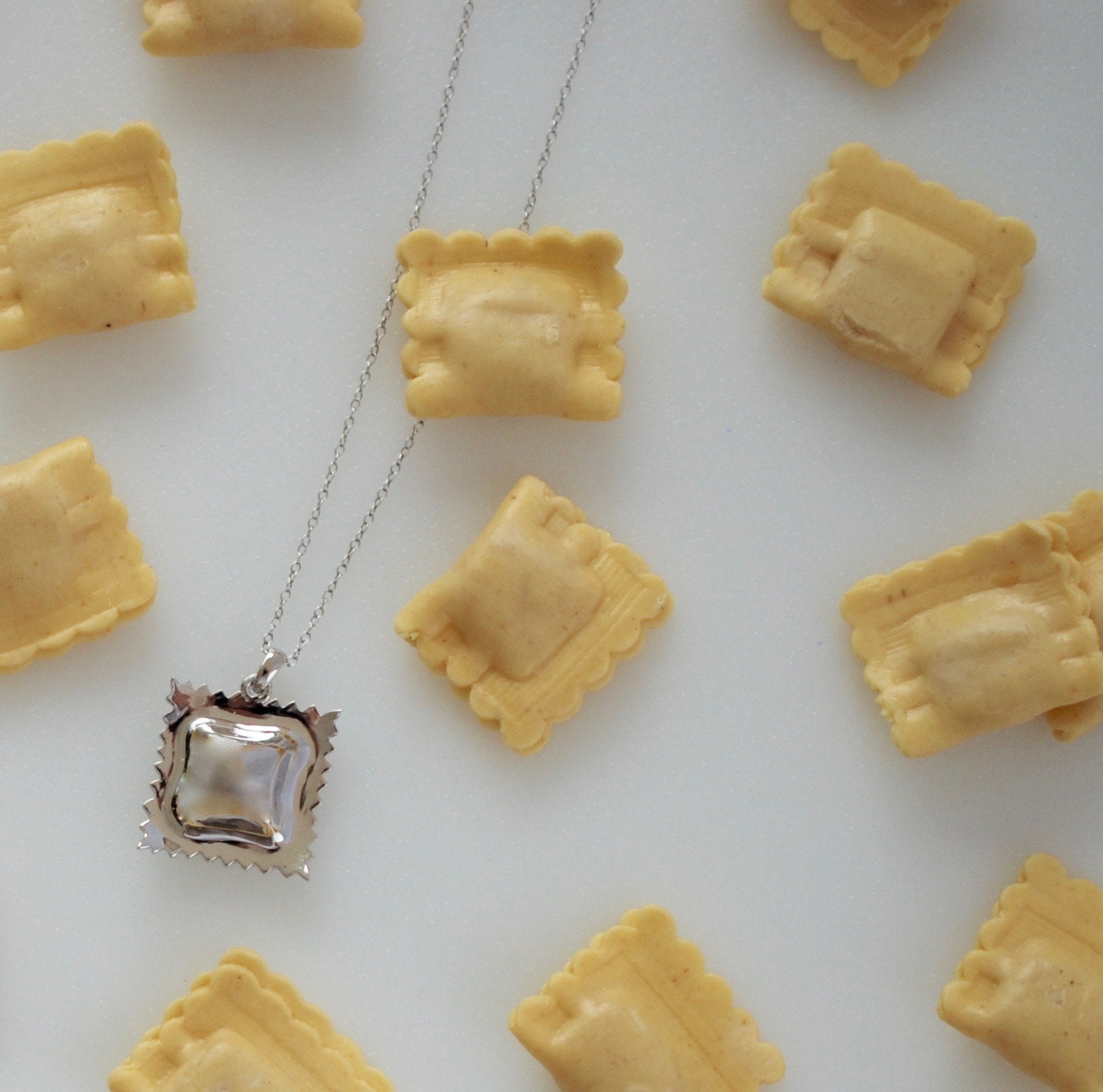 Sterling Silver Ravioli Pasta Necklace, Foodie Jewelry - Etsy