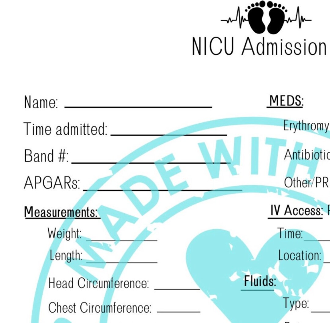 Admission/handoff Charting for Nurses. Nicu - Etsy