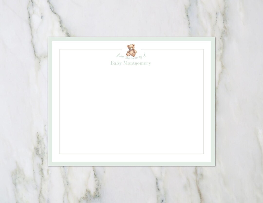 Watercolor Green Teddy Bear Custom Monogrammed Personalized Stationery ...