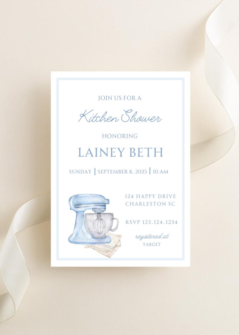 Blue Watercolor Kitchen Shower Invitation Editable Template L ...