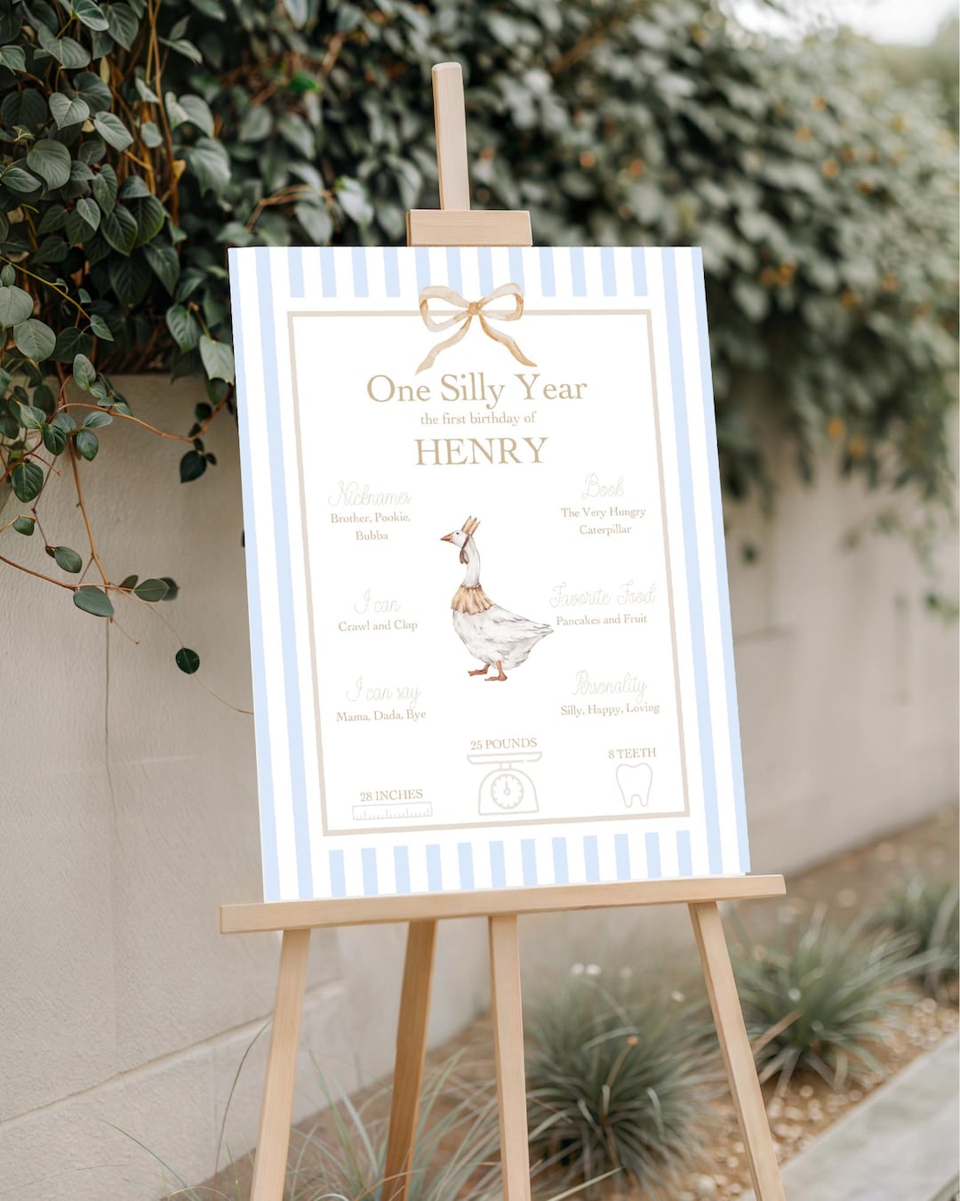 First Birthday Milestone Poster Watercolor One Silly Goose L ...