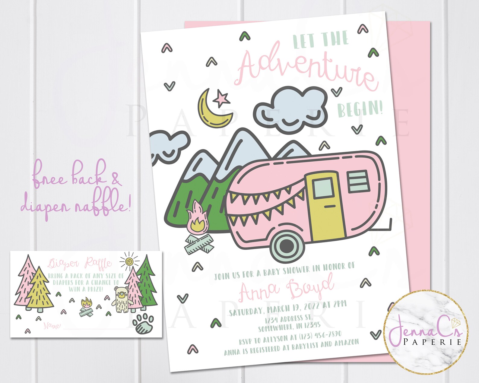 Camping Baby Shower Invitations for a Girl, Woodland, Glamping ...