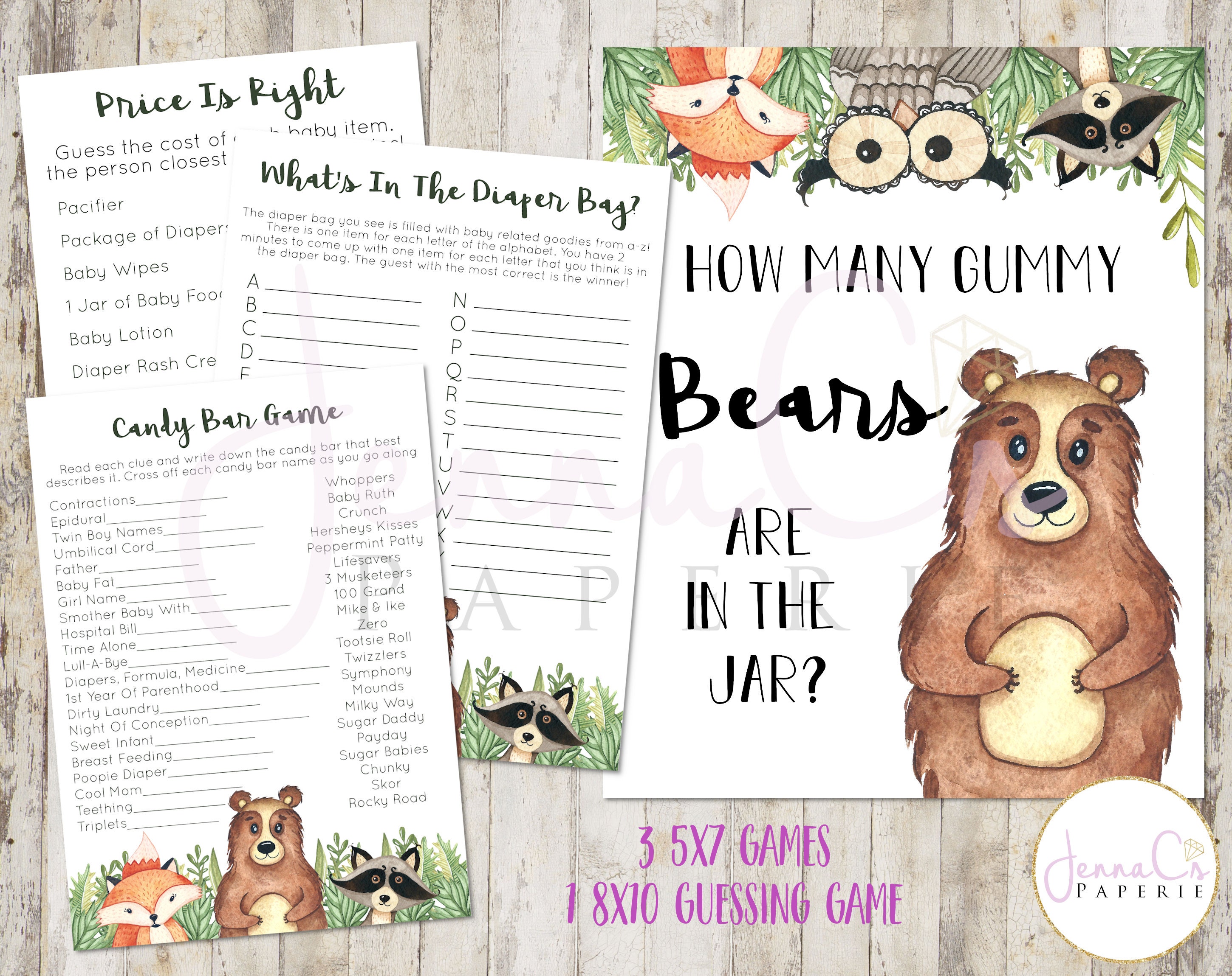 Woodland Baby Shower Games Bundle, Baby Shower Games Template, Woodland ...