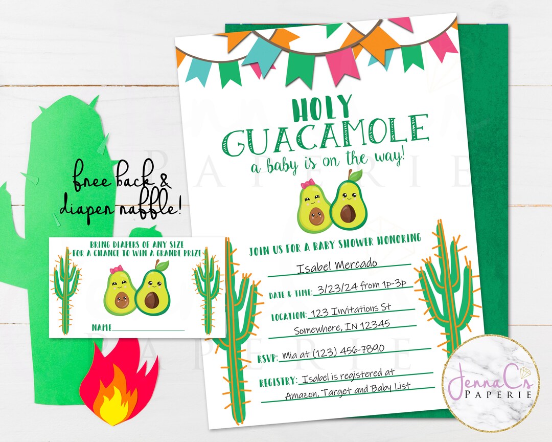 Avocado Baby Shower Printable Invitation, Fiesta Baby Shower Invite ...