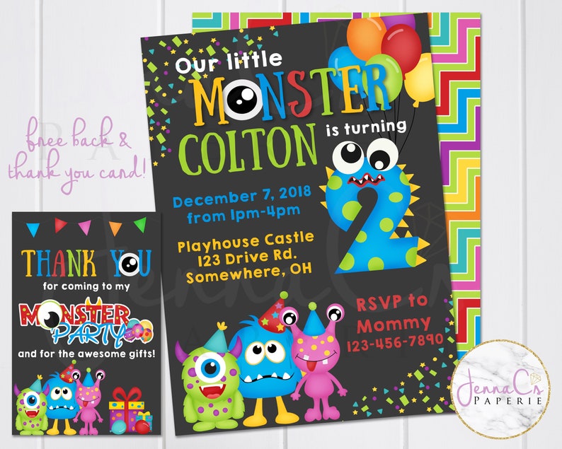 Monster Mash Birthday Invitation Free Thank You Printable | Etsy