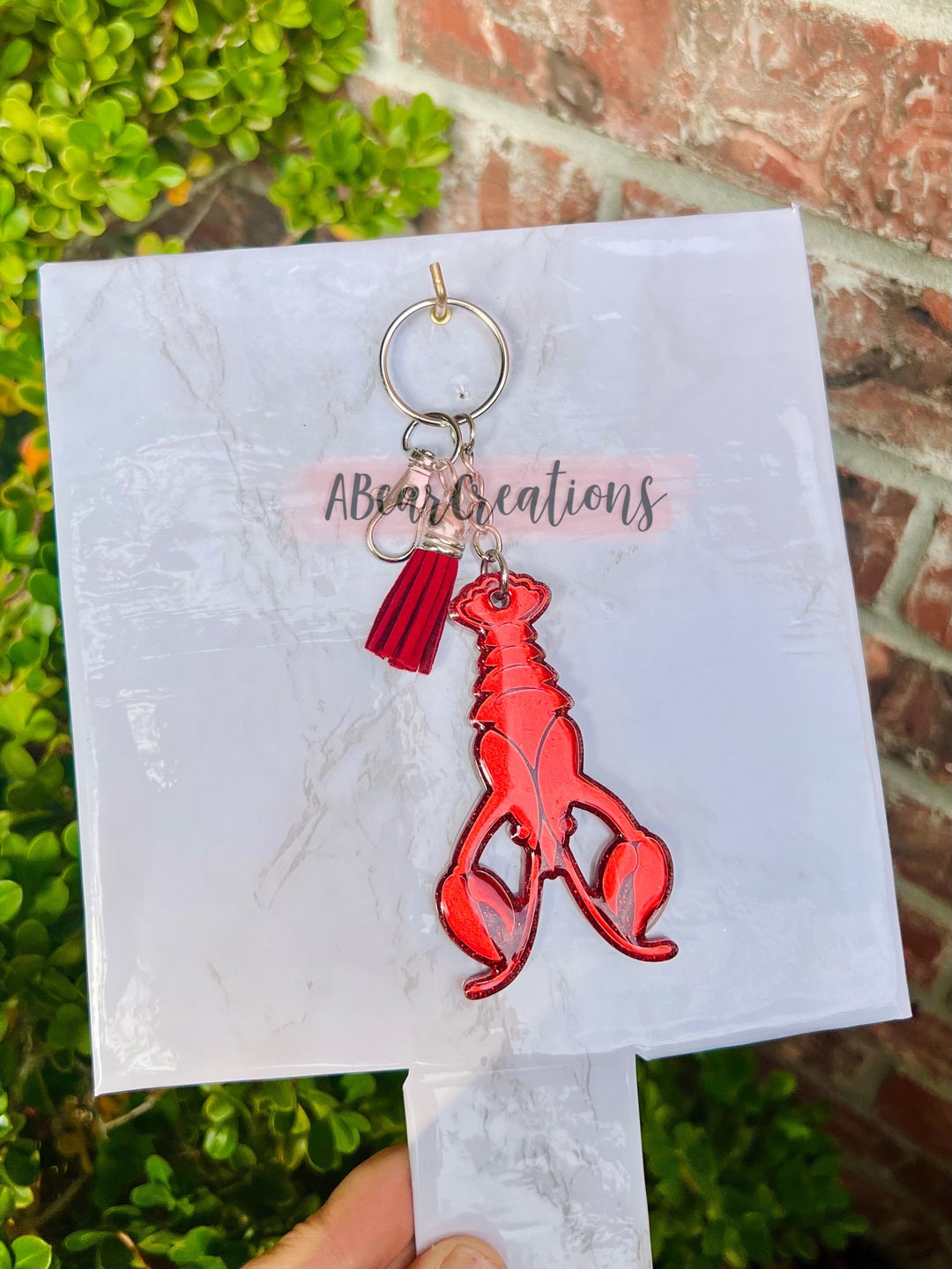 Crawfish Keychain - 3inch Clear Acrylic - Matching Tassel - Perfect for ...