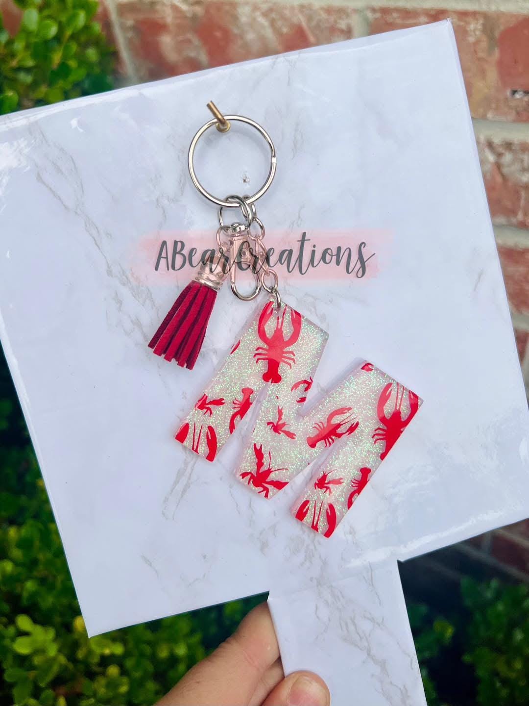 Crawfish Print Letter Keychain - 3inch Clear Acrylic - Matching Tassel ...