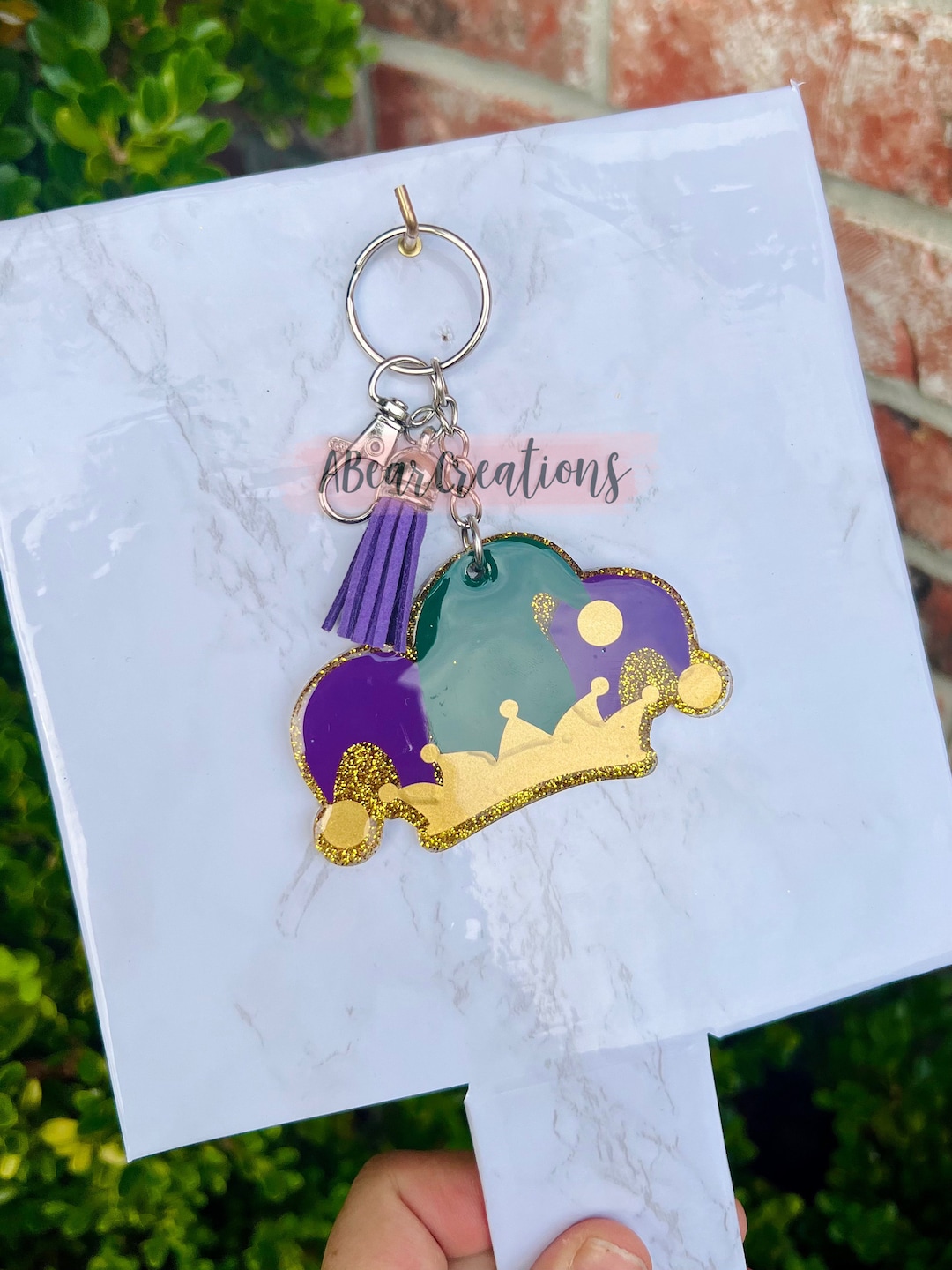 Mardi Gras Jester Hat Keychain 3inch Clear Acrylic Matching Tassel ...