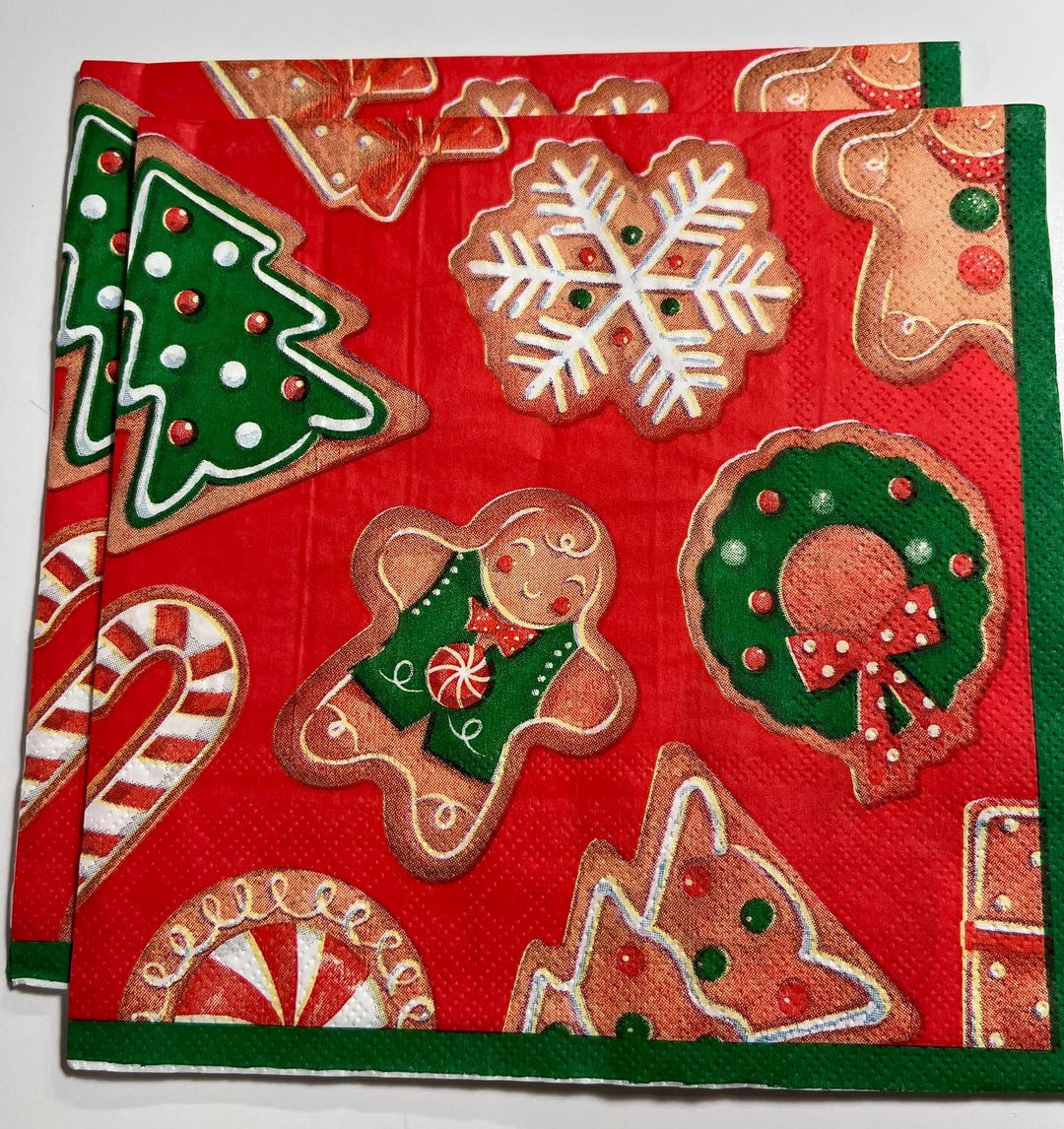 Gingerbread Cookie Paper Napkins Set of 2 Decoupage Red Background - Etsy