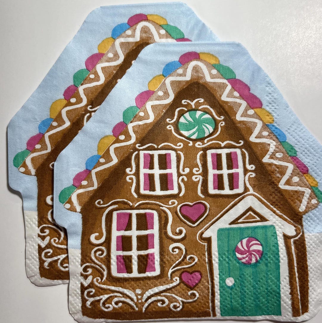 Set of 2 Chrristmas Gingerbread House Napkins Decoupage Junk Journal ...